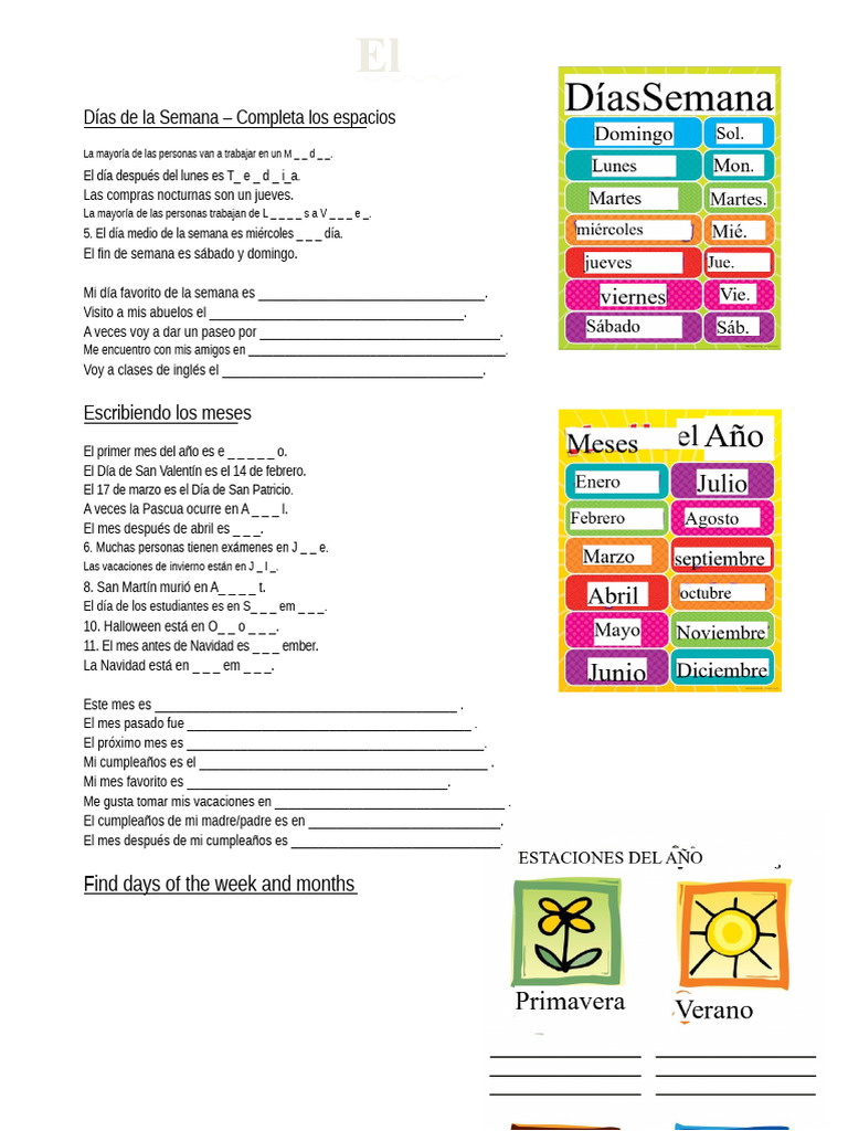 Días y Meses: Actividades y Fechas | PDF