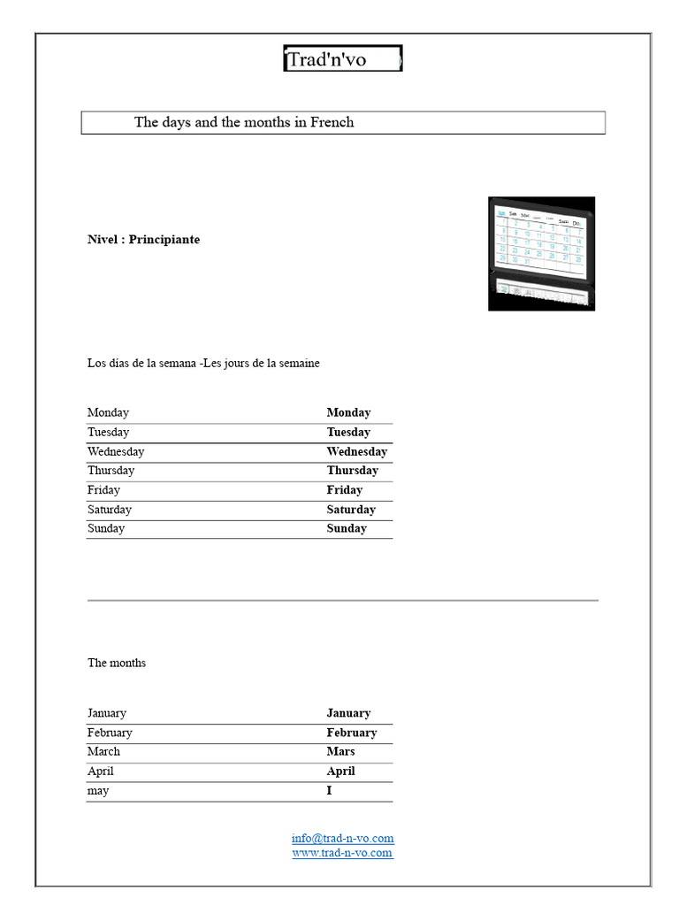 The Days and the Months in French | PDF