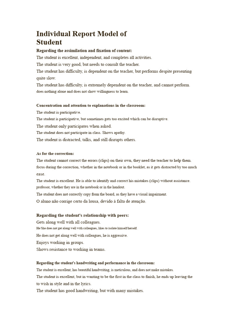 Individual Student Report Template | PDF | Teachers | Reinforcement