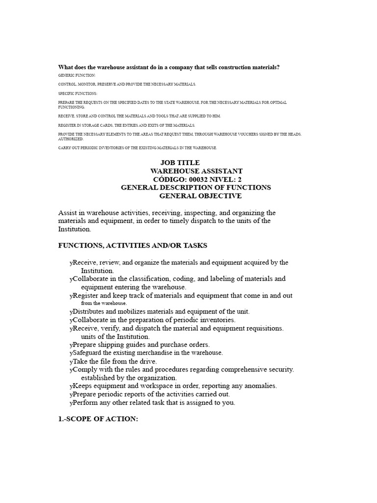 What Does The Warehouse Assistant Do in A Company That Sells ...