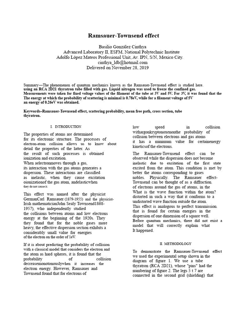 Ramsauer-Townsend effect | PDF | Vacuum Tube | Electron