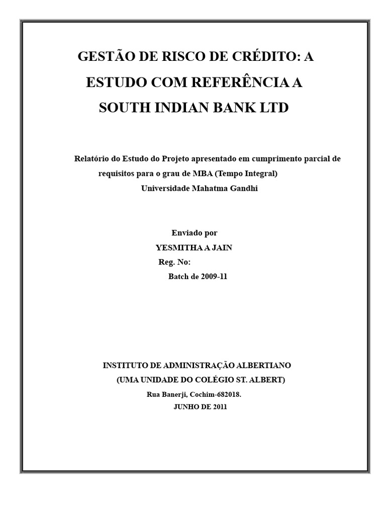 Gestão de Risco de Crédito no South Indian Bank | PDF | Crédito ...