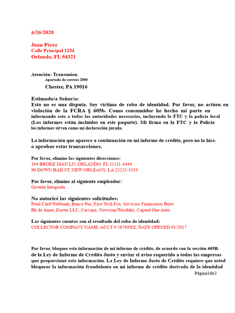 Carta de crédito de TRANSUNION | PDF