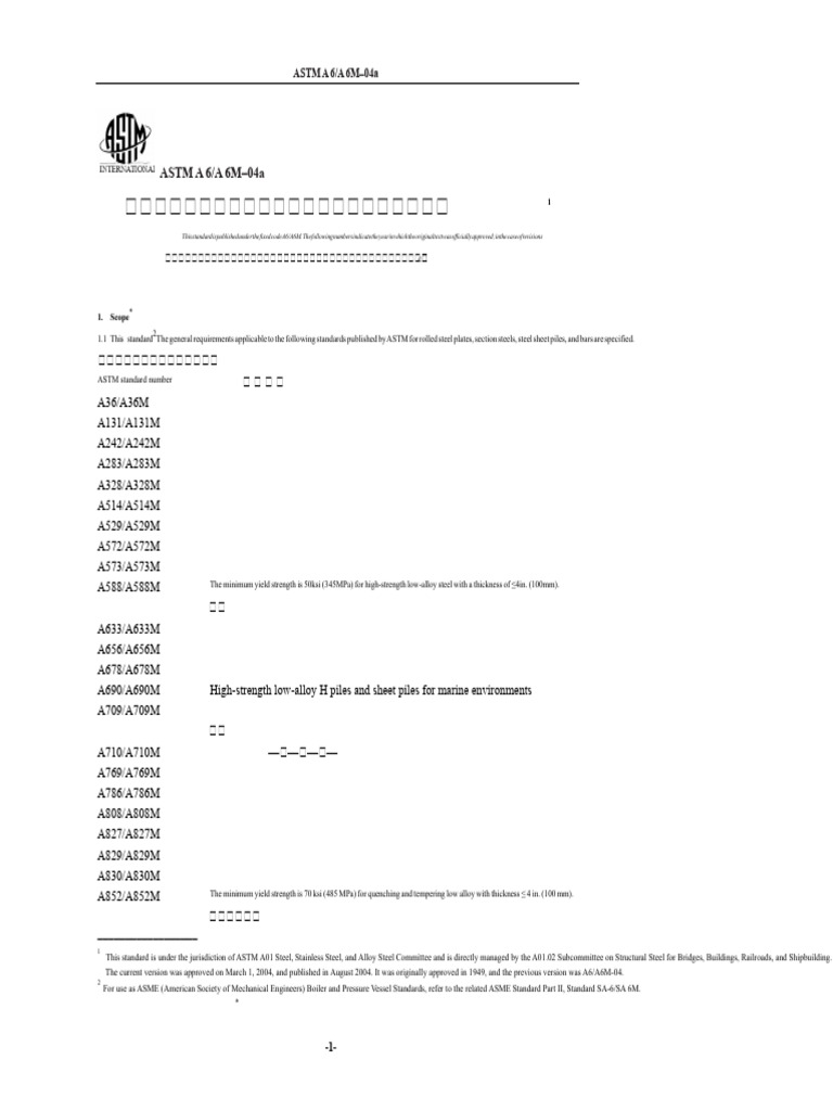 ASTM A 6/A 6m-04a "General Requirements For Rolled Structural Steel ...