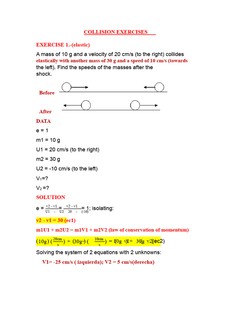 resolved exercises collisions | PDF | Collision | Physical Quantities