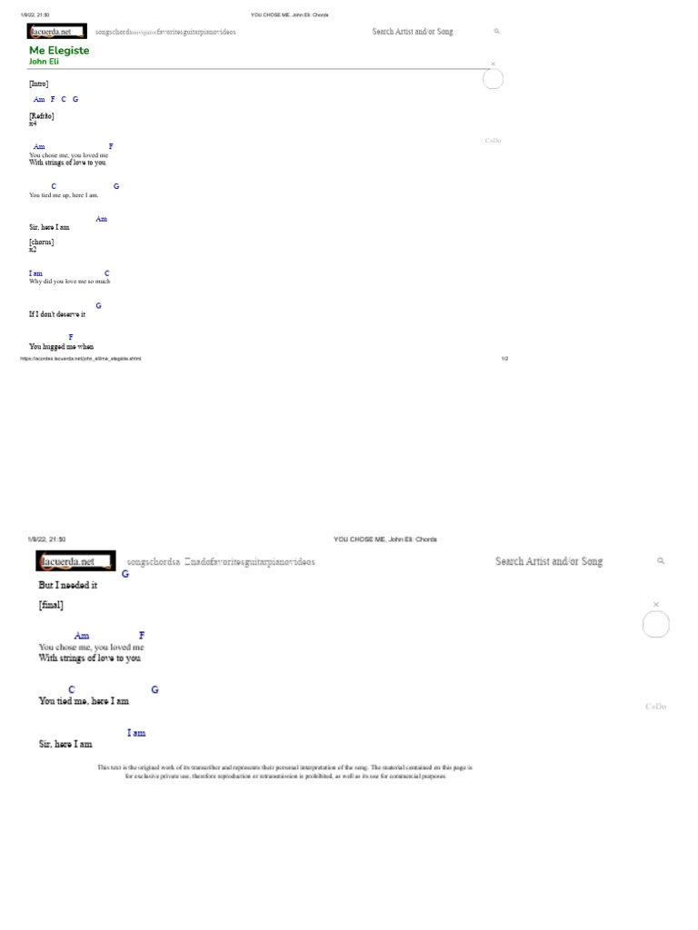 You Chose Me Chords - John Eli | PDF