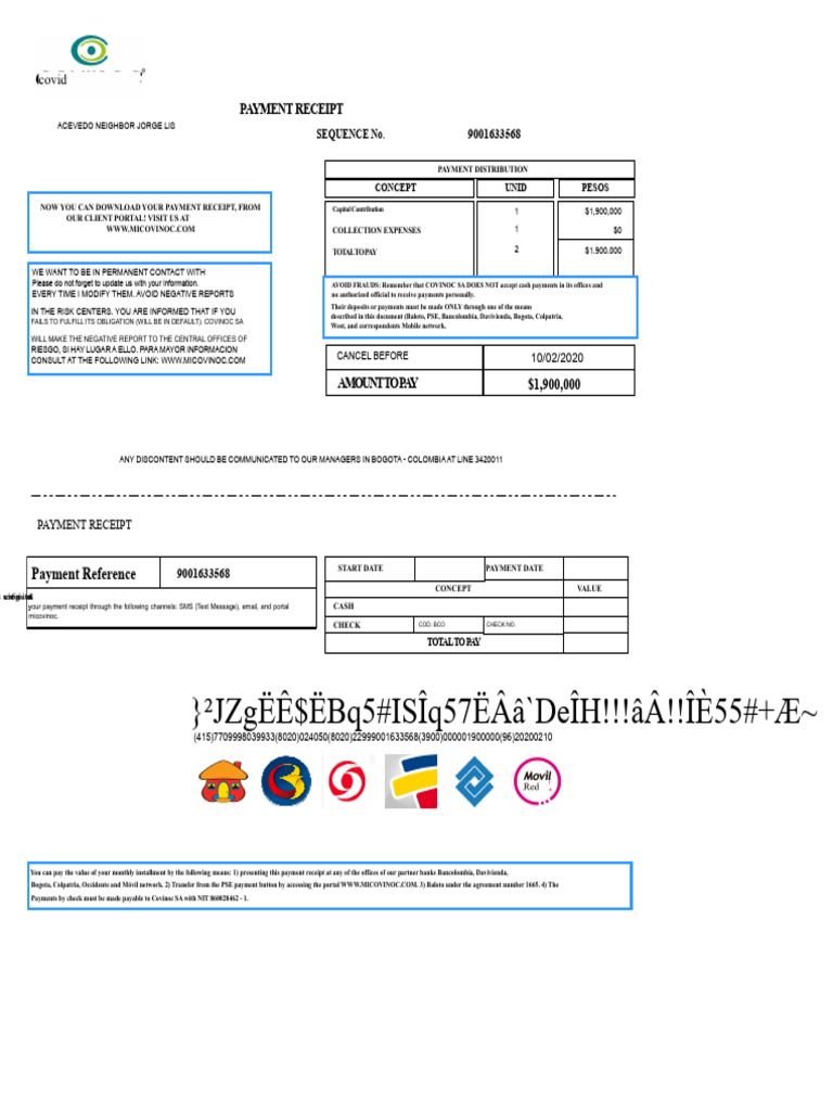 Receipt Payment Agreement Covinoc Approved Proposal CC 13570337 | PDF ...