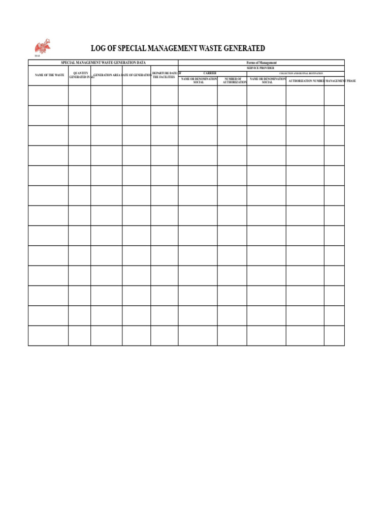Special Management Waste Generation Log | PDF
