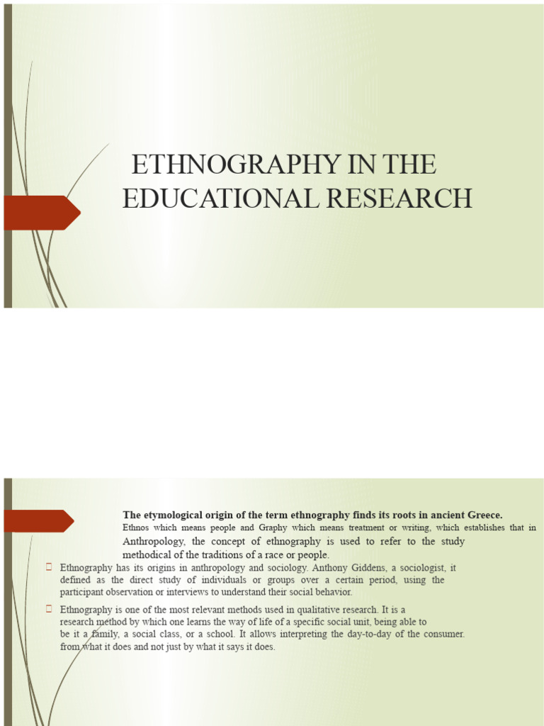 ETHNOGRAPHY IN EDUCATIONAL RESEARCH Presentation | PDF | Ethnography ...