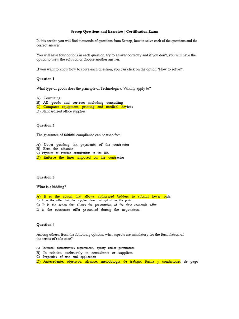 SERCOP QUESTIONS SIMULATOR | PDF | Auction | Lease