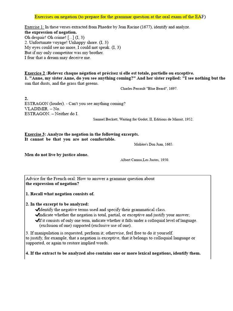 exercises on negation (1st) | PDF