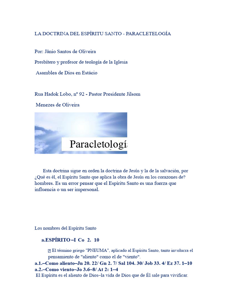 La Doctrina Del Espíritu Santo (Paracleto-Logía) | PDF | espíritu Santo ...