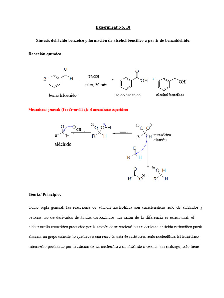 Síntesis de ácido benzoico y alcohol bencílico | PDF | Química ...