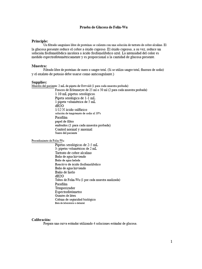 Procedimiento de Folin-Wu para la estimación de glucosa | PDF | Sangre ...