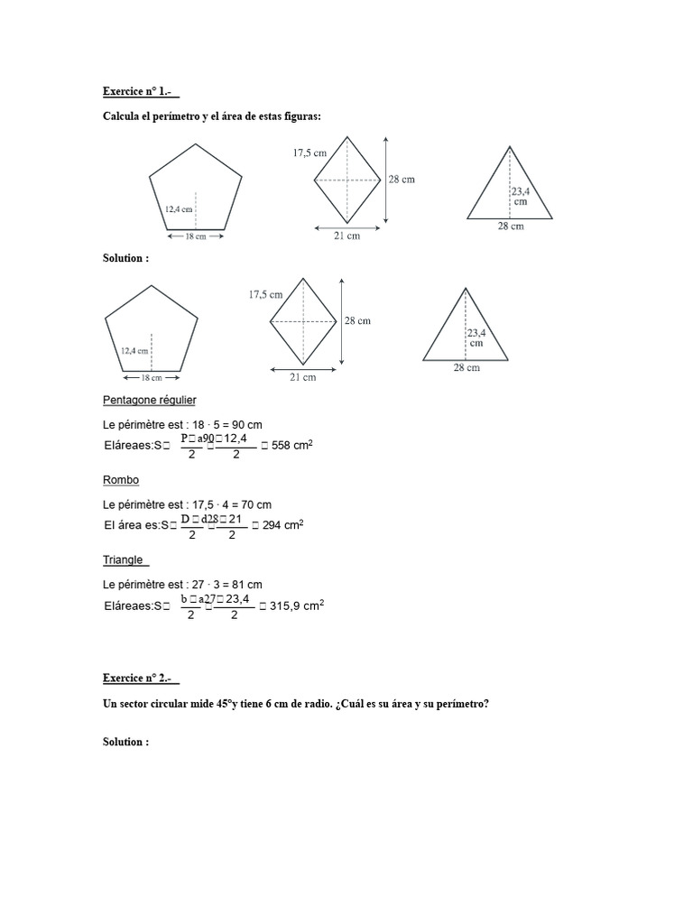Calculs de périmètre et d'aire de figures | PDF | Zone | Formes ...