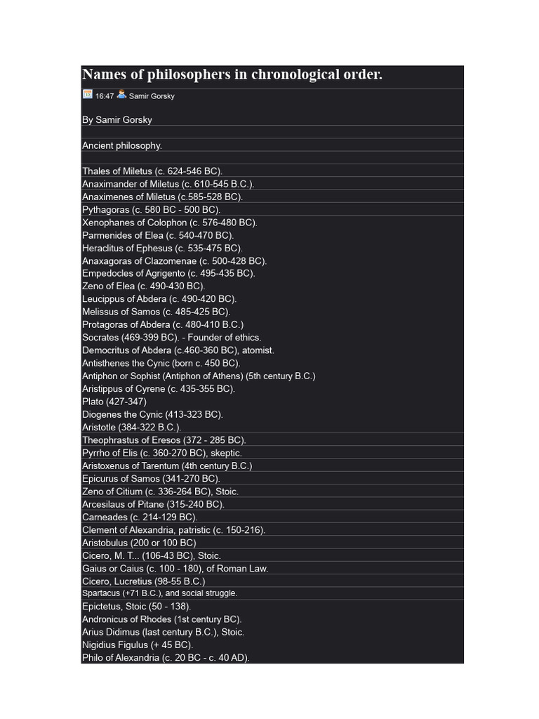Names of Philosophers in Chronological Order | PDF | Ancient Greek ...