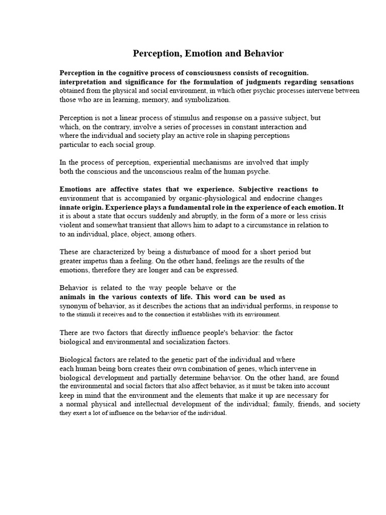 Perception, Emotion, and Behavior | PDF | Emotions | Perception