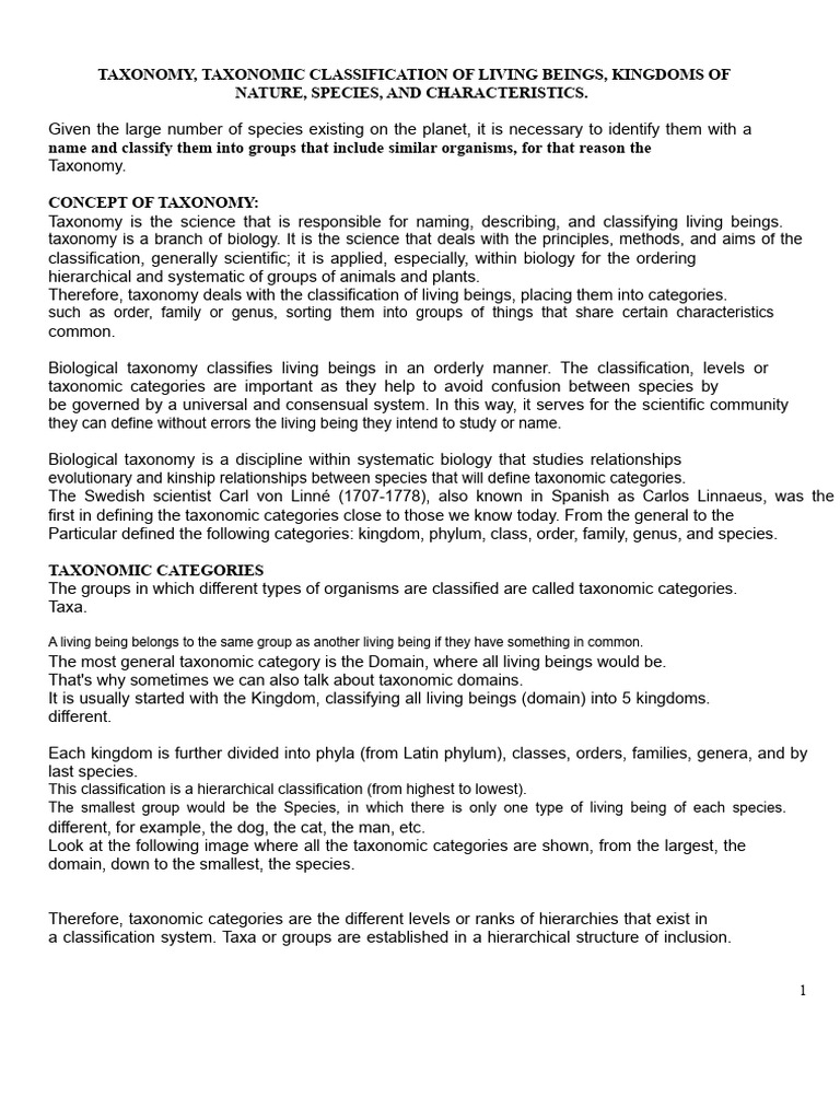 Taxonomy and Taxonomic Classification of Living Beings and Kingdoms of ...