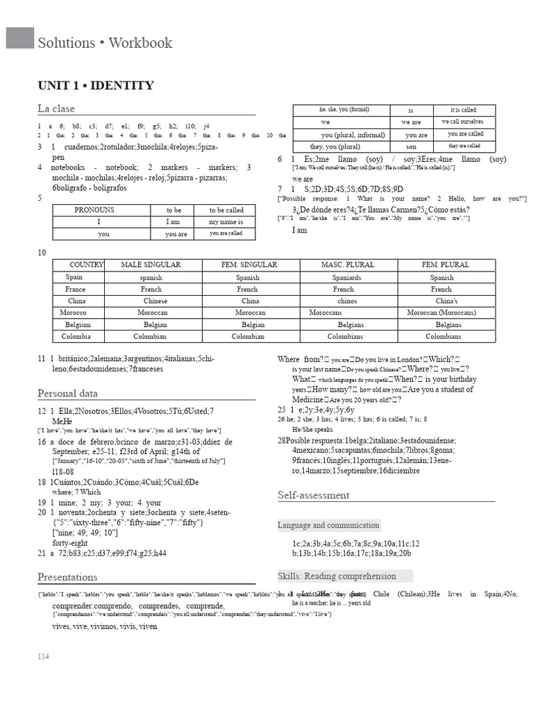 Spanish Identity and Relations Workbook | PDF | Foods