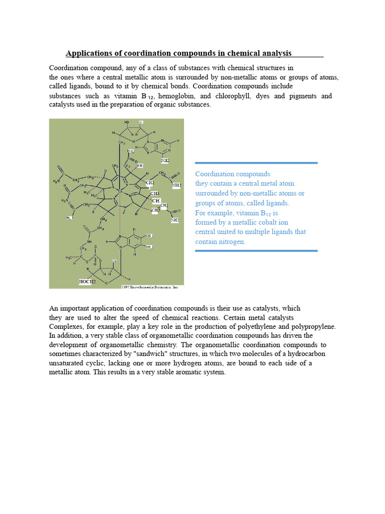 Applications of coordination compounds in chemical analysis | PDF ...