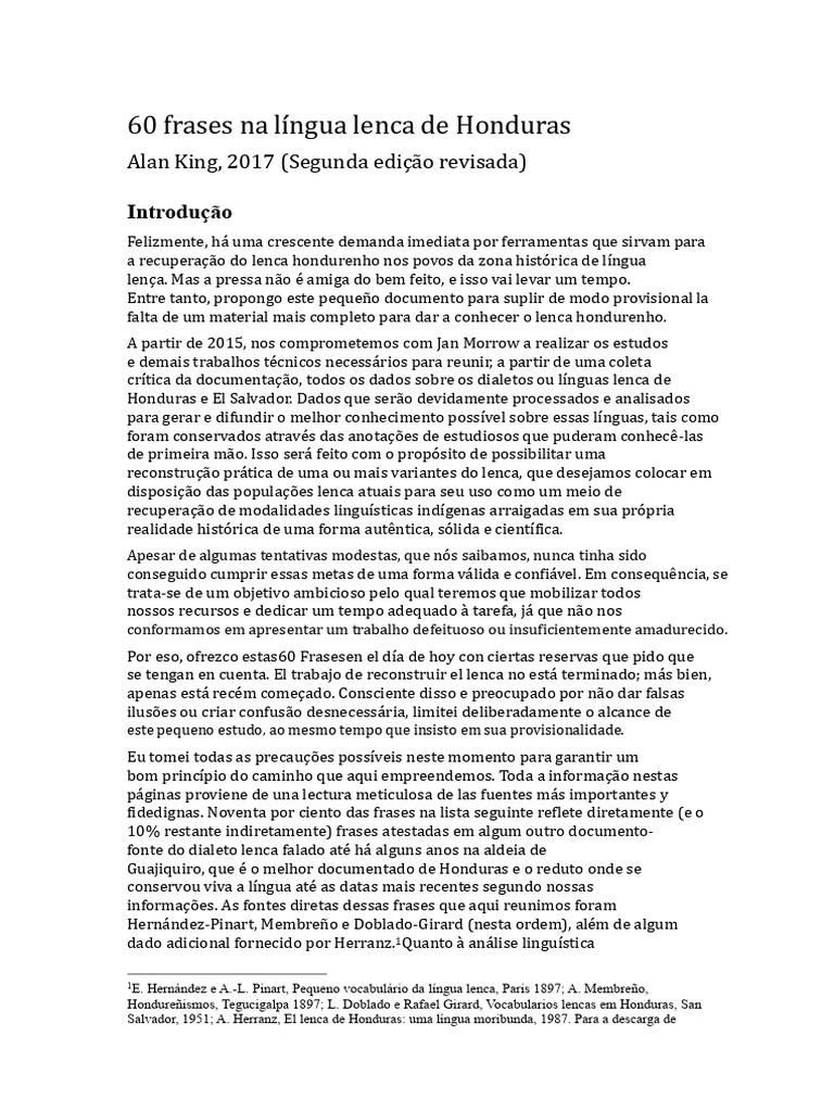 60 Frases em Lenca de Honduras | PDF | Honduras | Fonema