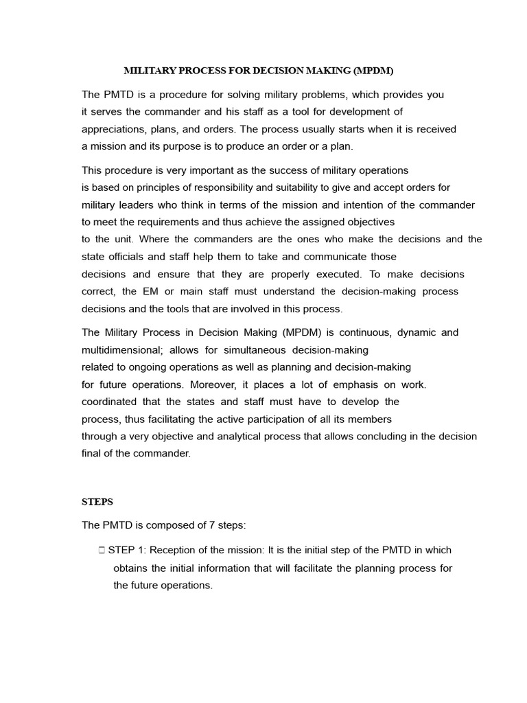 Military Process for Decision Making | PDF | Decision Making | Information