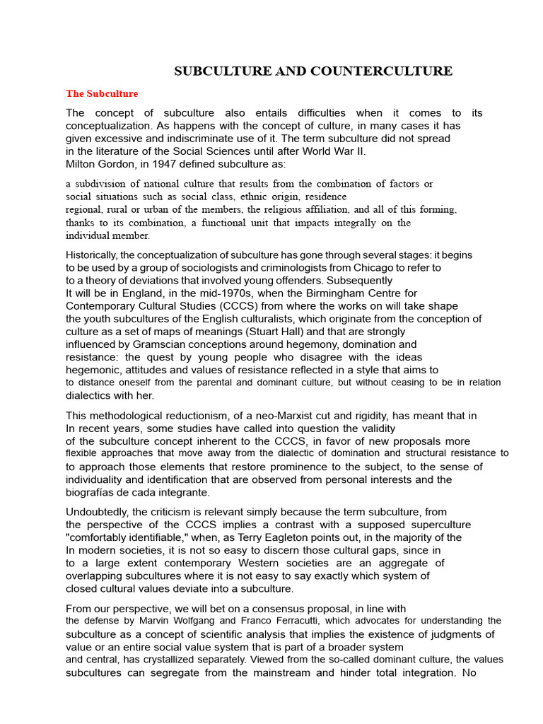 Subculture and Counterculture | PDF | Counterculture | Value (Ethics)