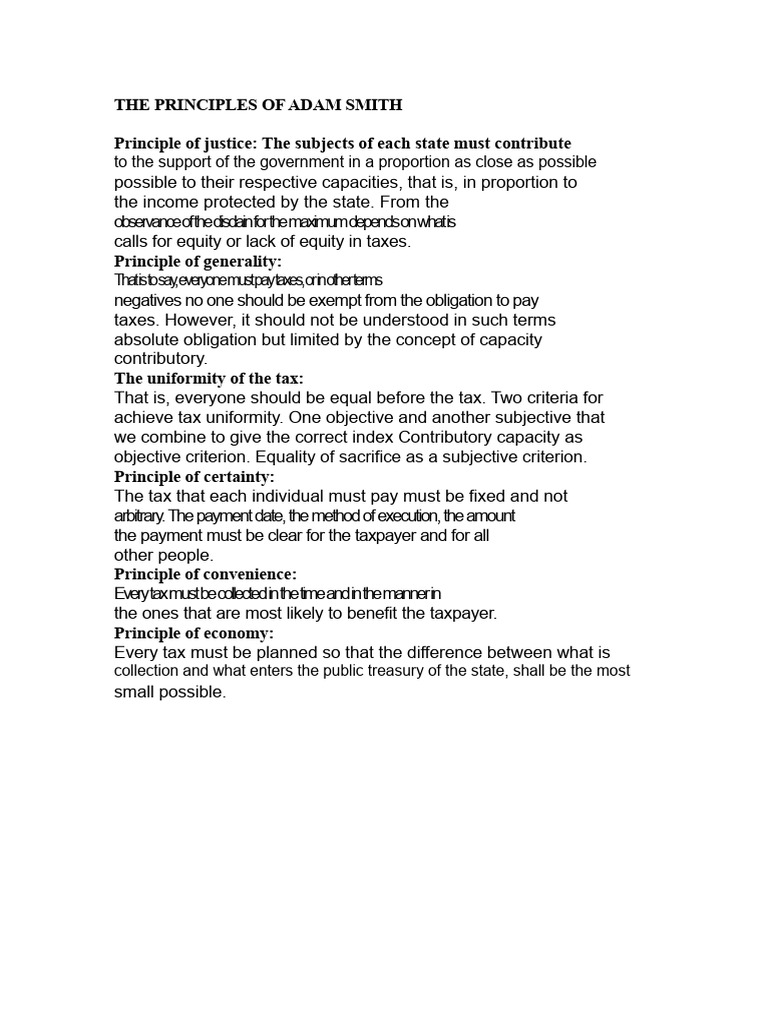 The Principles of Adam Smith and Adolfo Warner | PDF | Taxes | Public ...