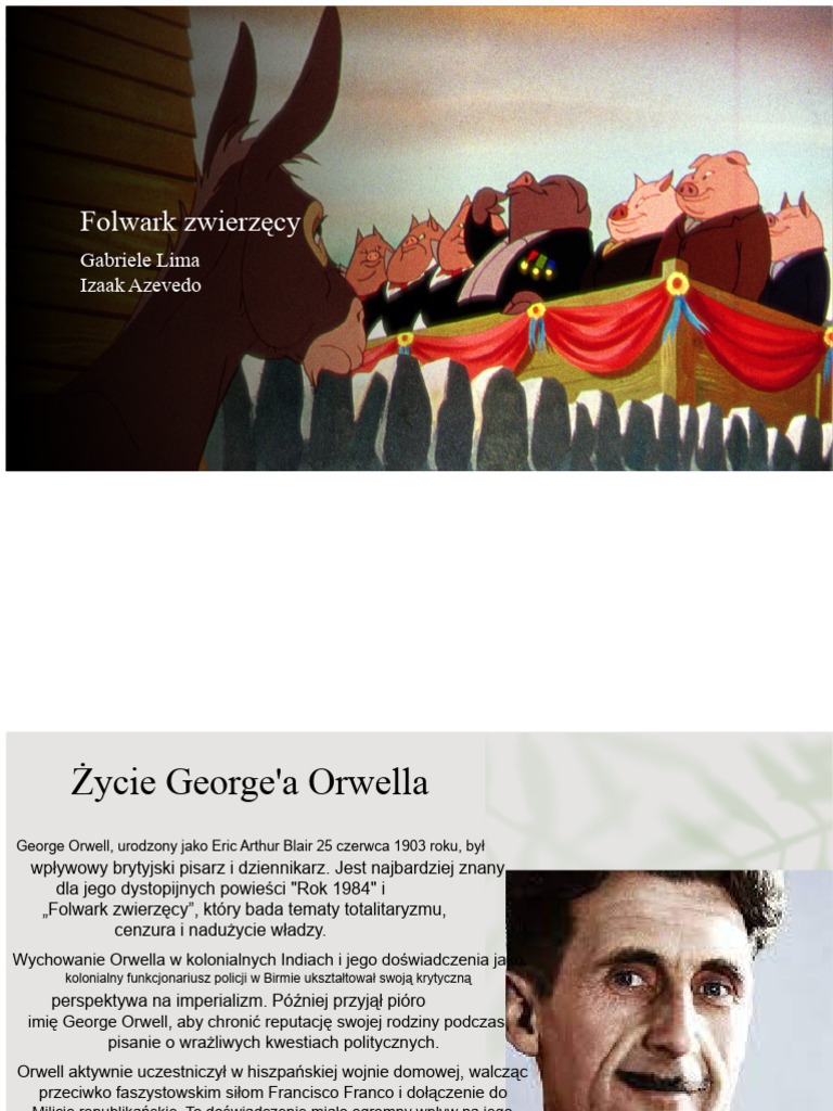 Folwark zwierzęcy - Prezentacja slajdów | PDF