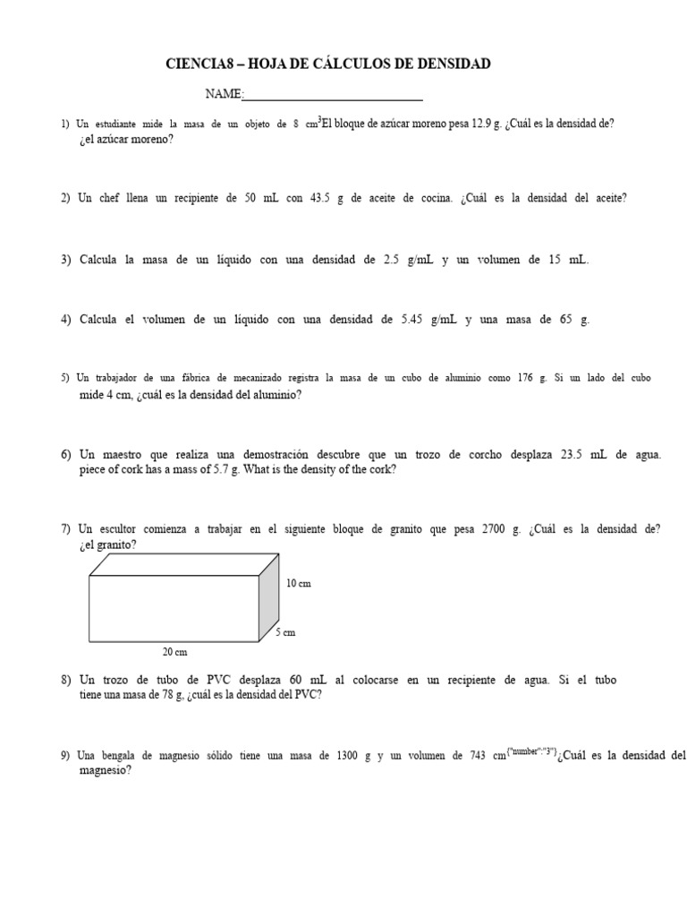 Cálculo de Densidades en Experimentos | PDF | Densidad | Materiales