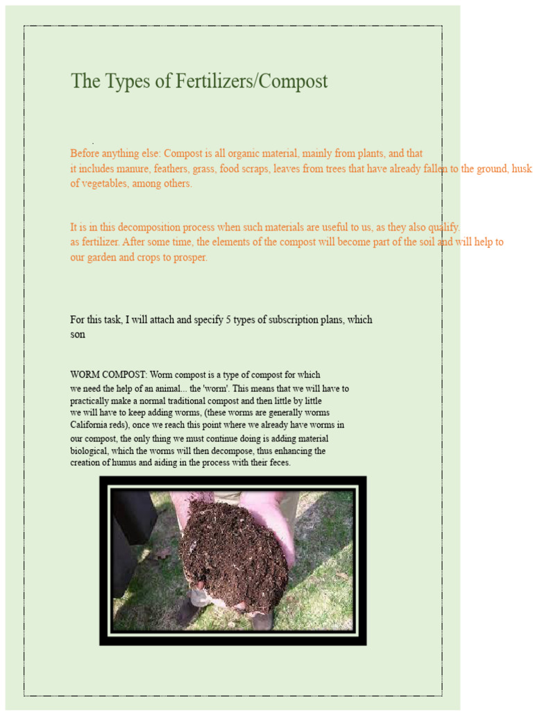 Types of Fertilizers and Compost Guide | PDF | Compost | Manure