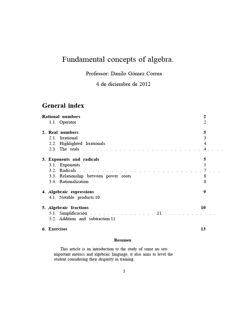 Introduction to Algebra Concepts | PDF | Rational Number | Numbers