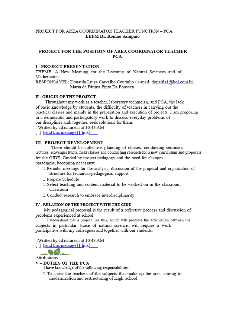 Project For The Function of Area Coordinator Teacher | PDF | Teachers ...