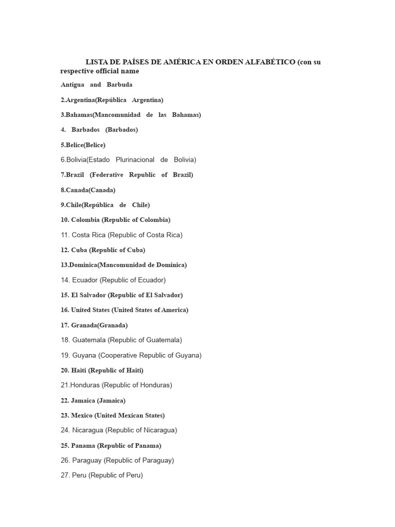 List of Countries in America in Alphabetical Order | PDF