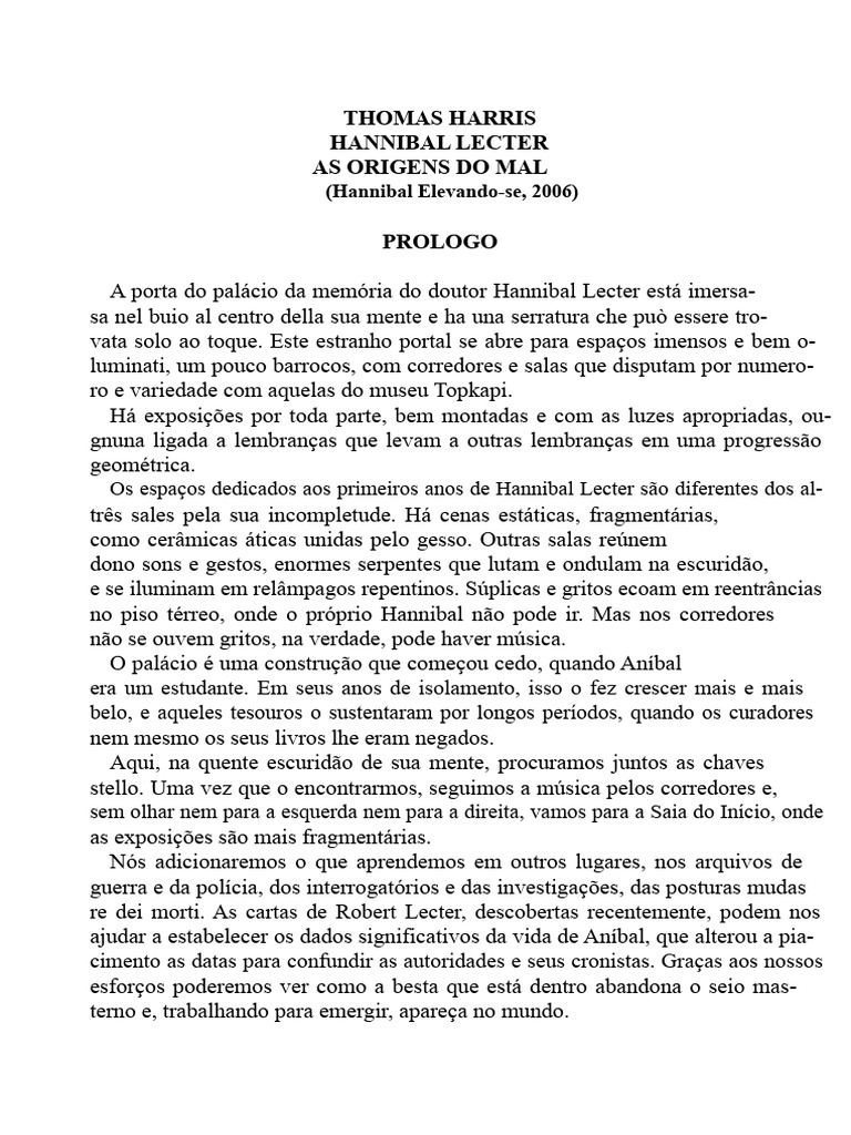 Thomas Harris Hannibal Lecter. As Origens do Mal | PDF | Castelo ...