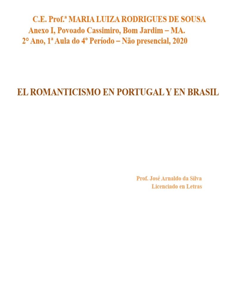 Romanticismo en Portugal y en Brasil | PDF