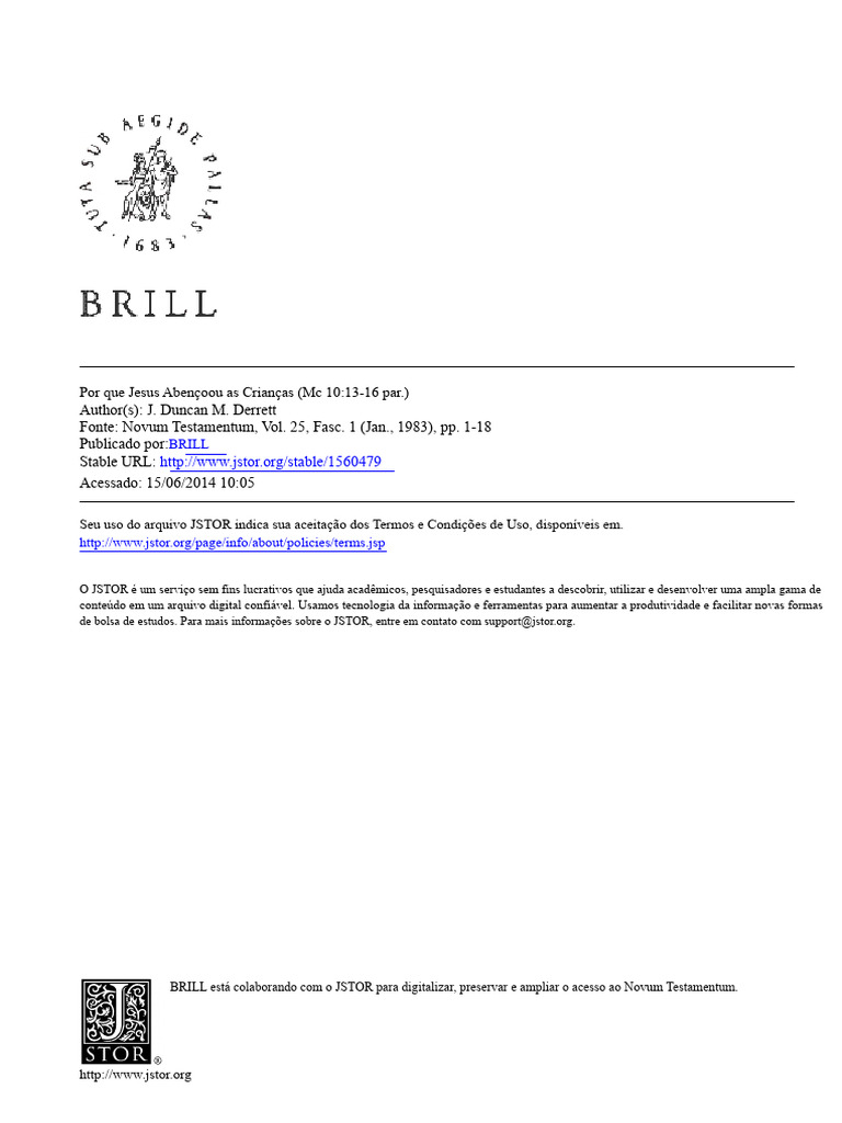 Por que Jesus Abençoou as Crianças (Mc 10,13-16 Par.). J. Duncan M ...