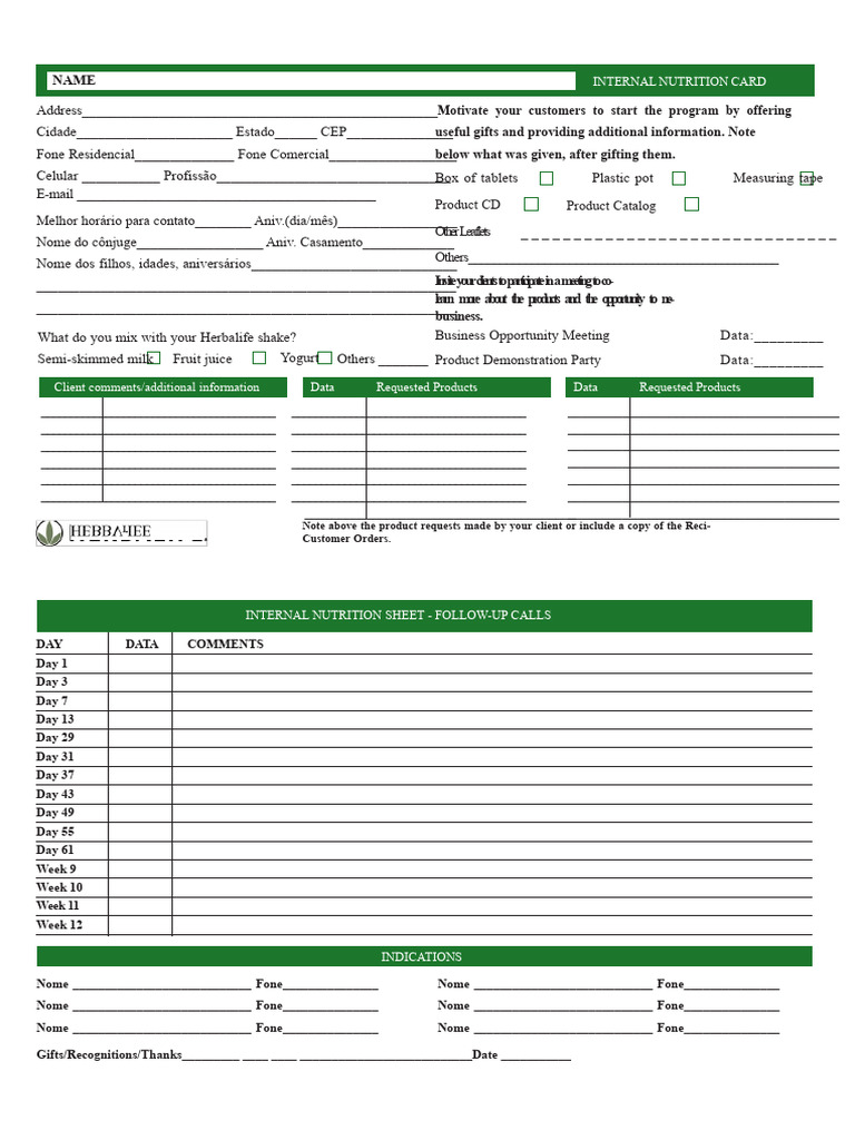 Internal Nutrition Client Registration Form | PDF