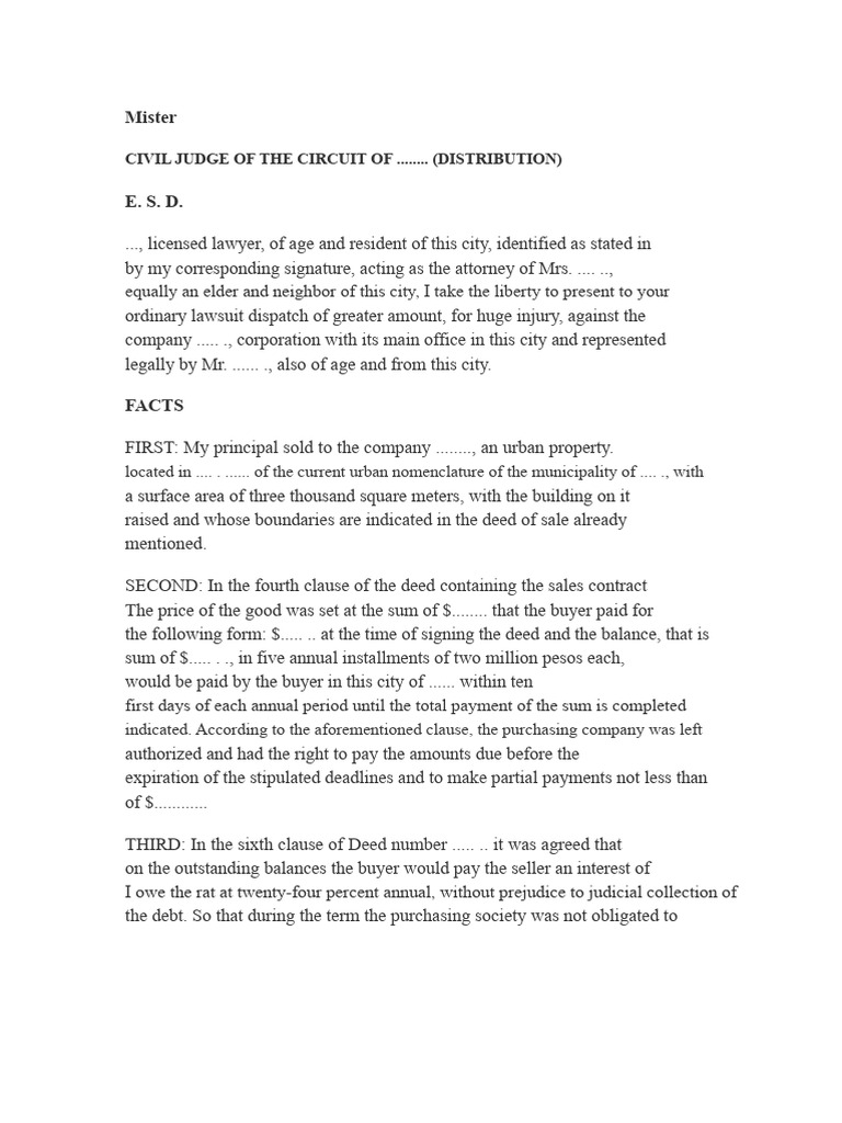 LAWSUIT FOR RESCISSION DUE TO ENORMOUS INJURY | PDF | Deed | Complaint