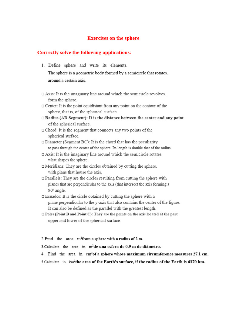 Exercise about the sphere | PDF