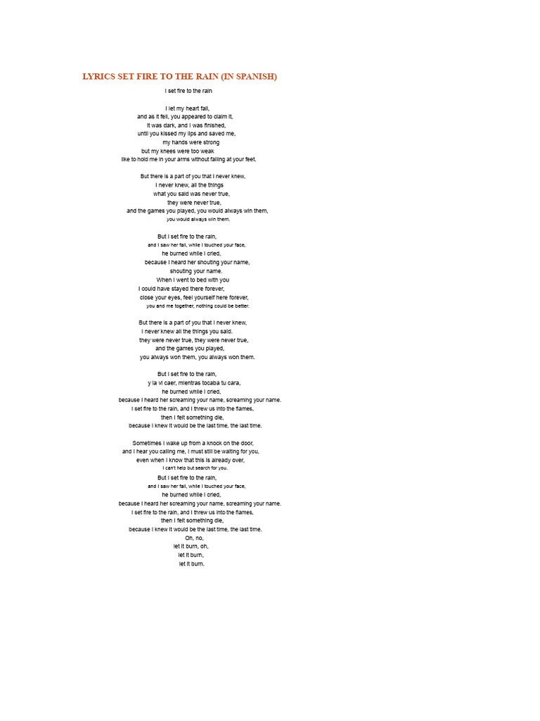 Lyrics to Set Fire to the Rain | PDF