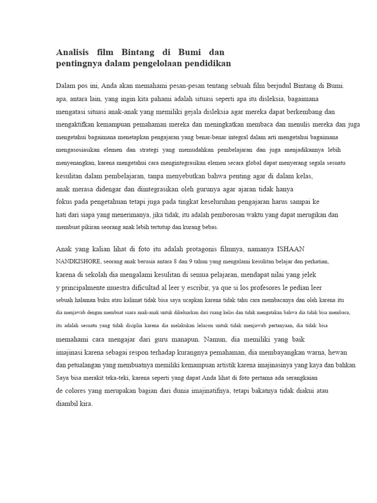 Analisis Film Bintang di Bumi: Disleksia dan Pendidikan | PDF