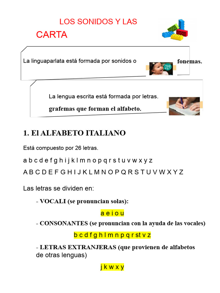 Sonidos y letras en italiano: guía completa | PDF | Alfabeto | Vocal