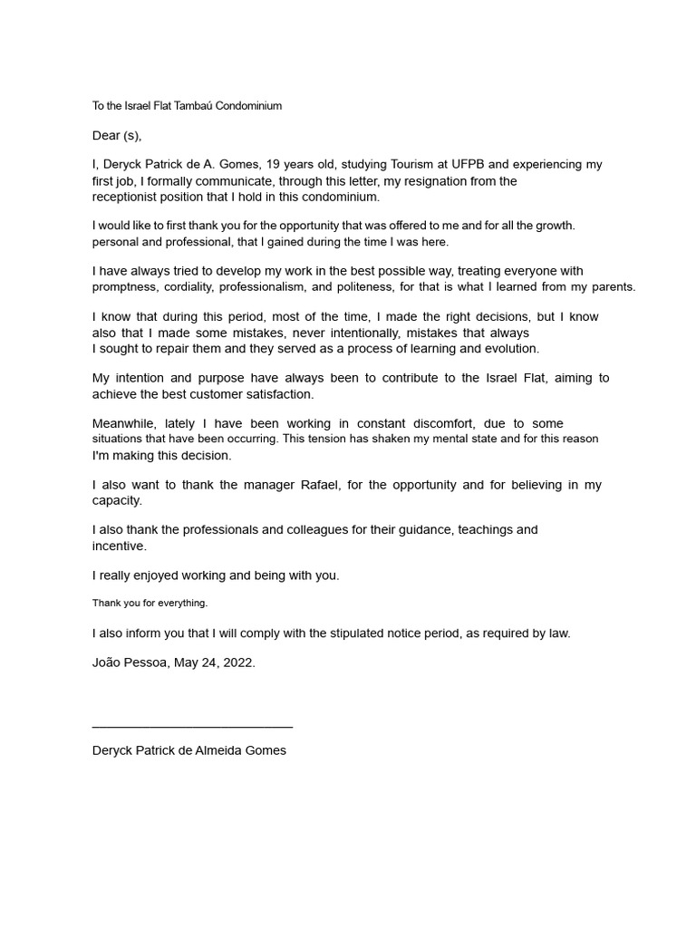 Detailed Resignation Letter With Gratitude | PDF