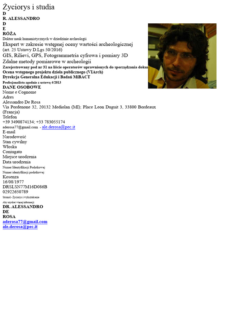 CV Doktor Alessandro de Rosa | PDF