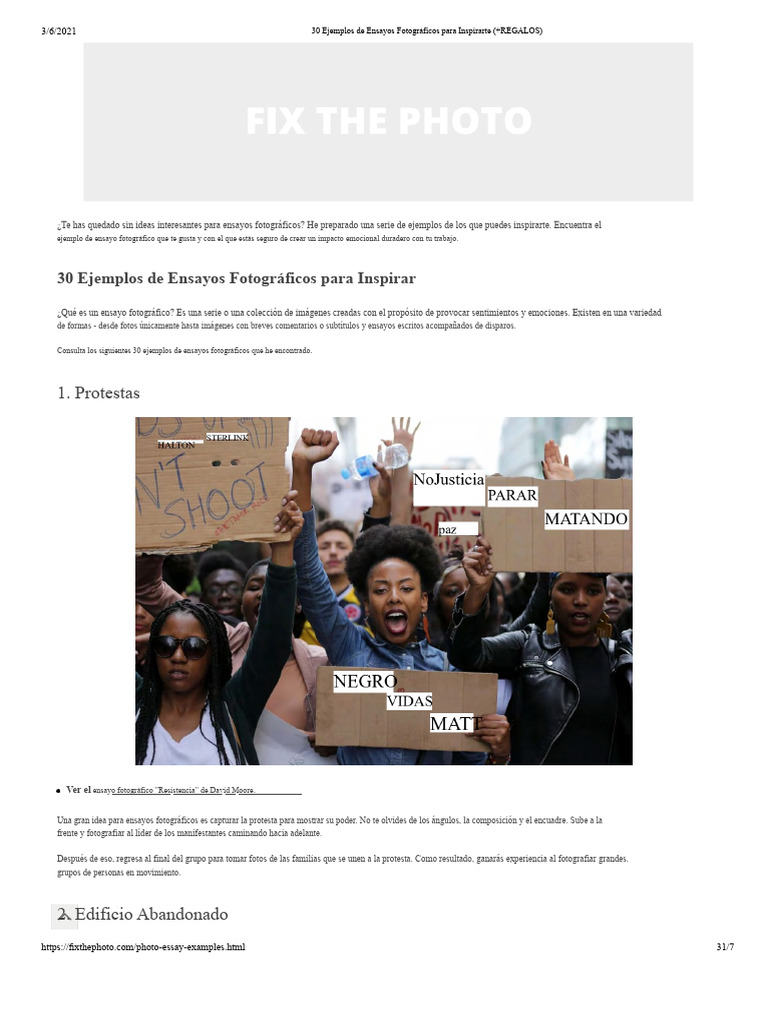 30 Ideas de Ensayos Fotográficos Inspiradores | PDF