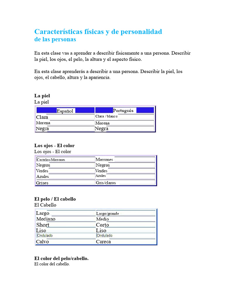Clase 25 Características Físicas y de Personalidad de Las Personas | PDF