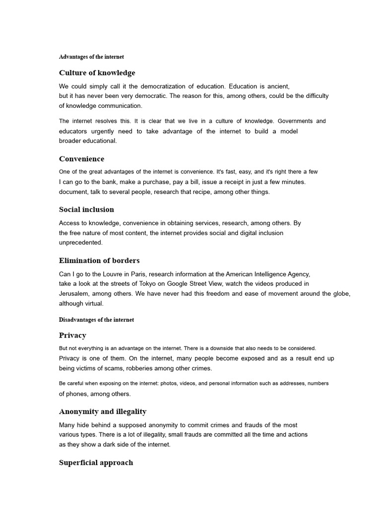 Advantages of the Internet | PDF | Internet | Privacy