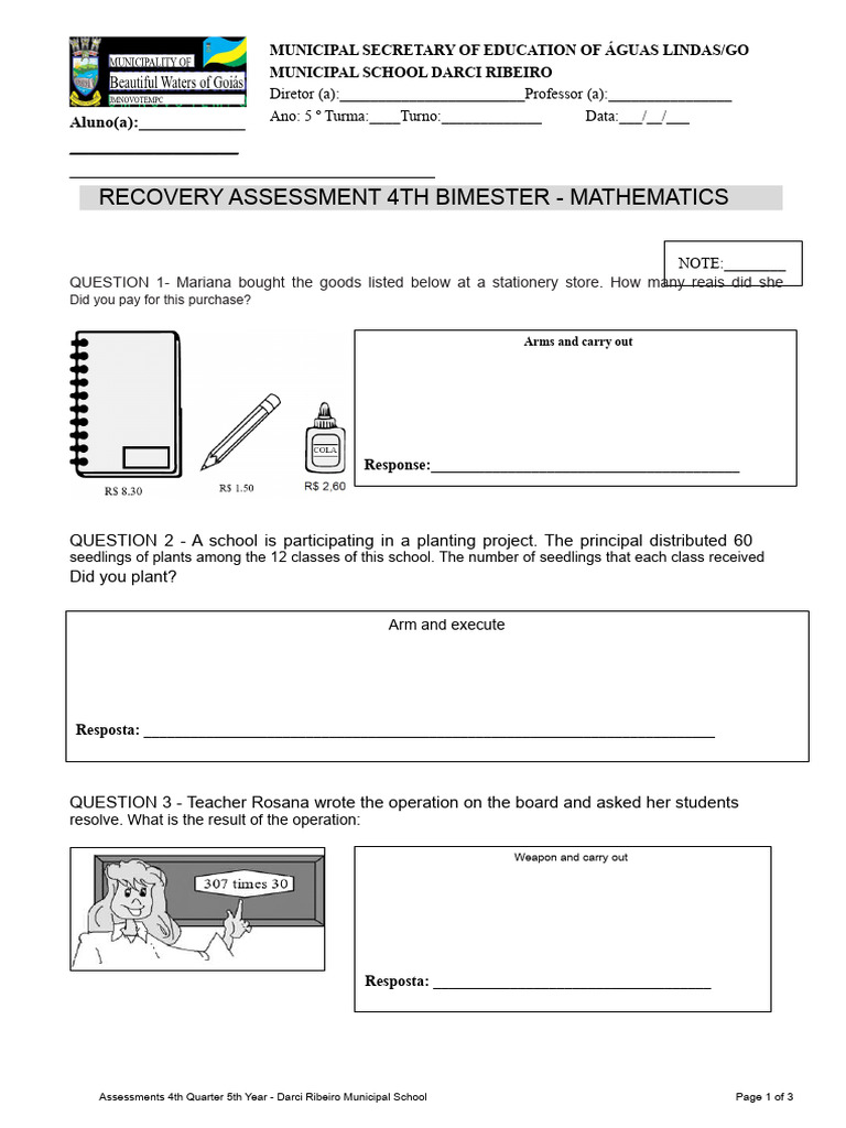 Recovery Assessment 5th Grade 4th Quarter - Mathematics | PDF | Mathematics