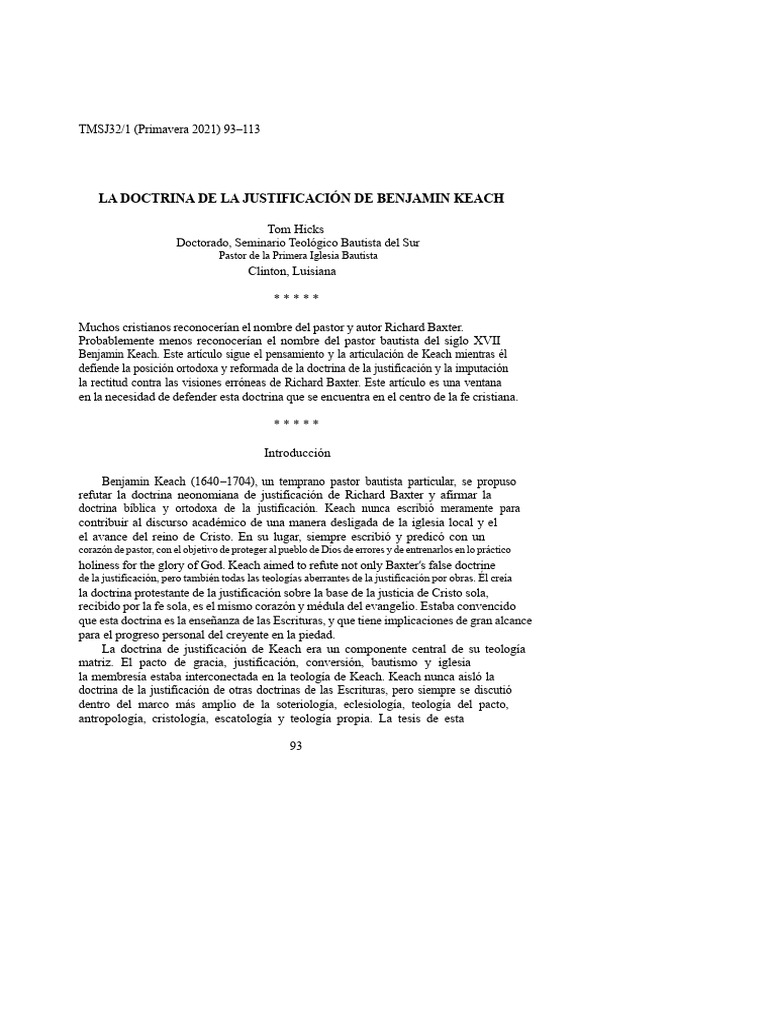 Justificación según Benjamin Keach | PDF | Justificación (teología ...